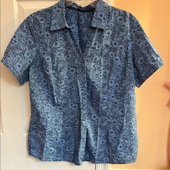 Basic Editions | Tops | Womens Basic Editions Blue Floral Hawaiian Blouse Size L | Poshmark